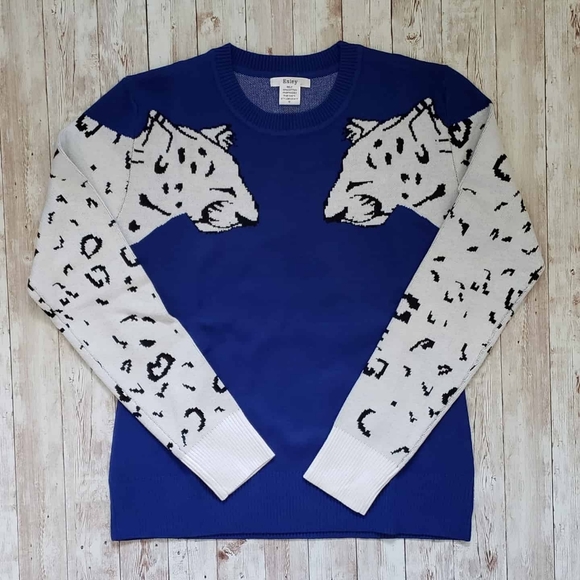 Esley | Sweaters | Snow Leopard Sleeve Sweater Cobalt Blue | Poshmark